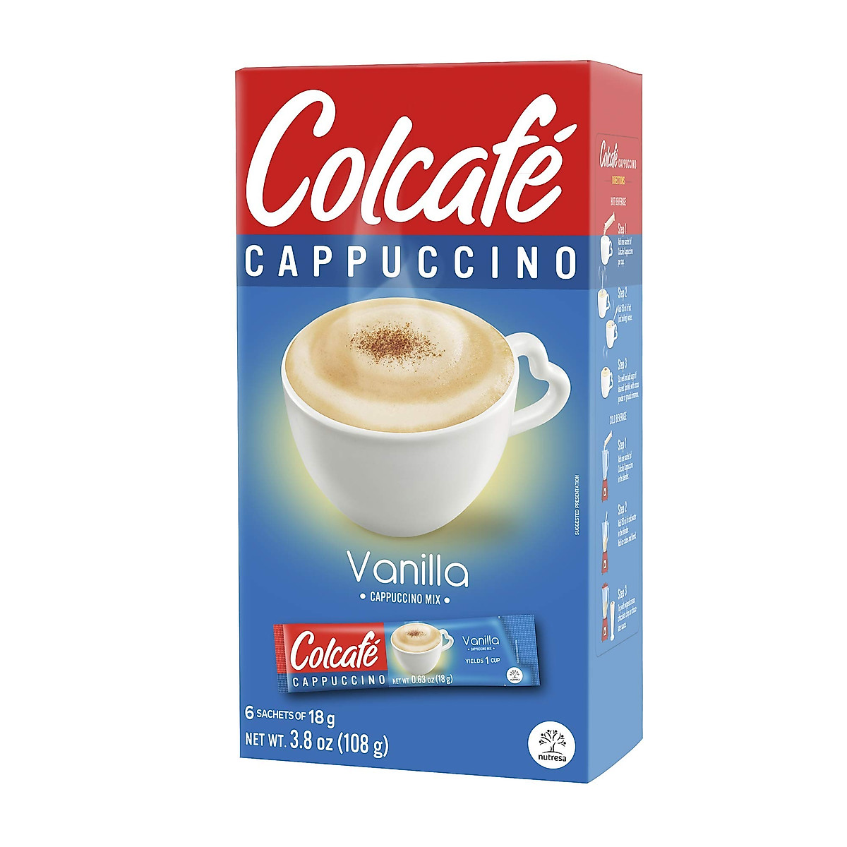 Colcafé French Vanilla Cappuccino Instant Mix | Convenient & Portable Packs | 100% Colombian Coffee | Make Hot or Cold | 6 Count (Pack of 2)