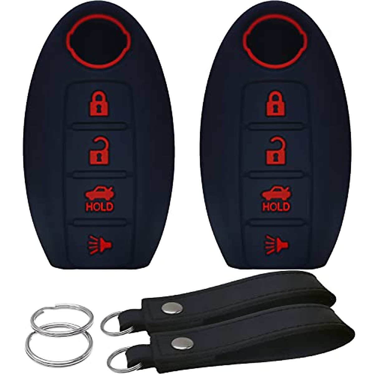 Silicone Key Fob Cover Remote Keyless Case Protector Compatible with Nissan 350Z 370Z Altima Armada GT-R Maxima Murano Pathfinder Rogue Select Sentra Titan Versa Note Xterra (4 Buttons Black with Red)