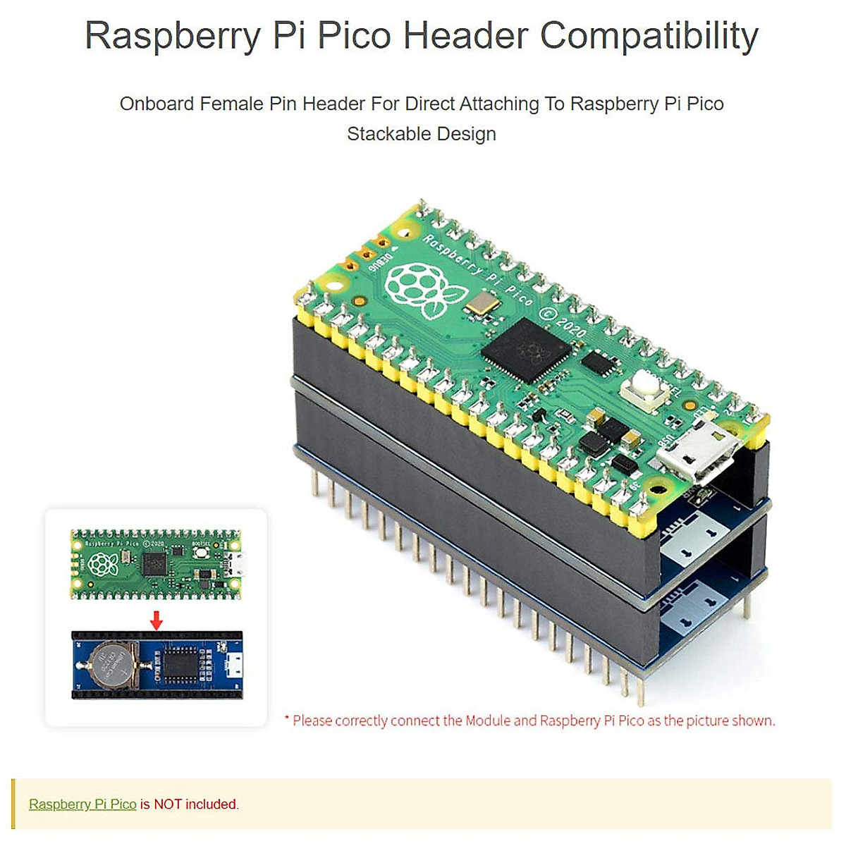Coolwell Waveshare Precision RTC Module for Raspberry Pi Pico Series, Onboard DS3231 Chip with Female Pin Header Stackable Design