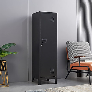 iCHENGGD Metal Cabinet, 54" H Home Office Storage Lockers, Vertical Steel Storage Cabinet with Locking Door and 2 Adjustable Shelves, Small Metal Locker Cabinets (Black)