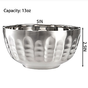 Cedilis 6 Pack 13oz Stainless Steel Bowl, Non-Slip Snack Bowls, Double-walled Insulated Ice Cream Rice Bowl, Multipurpose, Easy to Clean, Great for Kid, Toddler and Adult, Silver