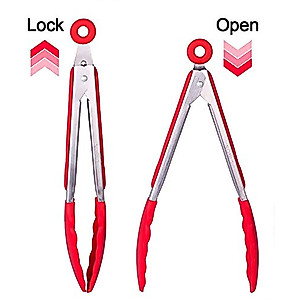 Uigos Kitchen Cooking Food Tongs Stainless Steel With Silicone Heads Locking Clip 2 Piece  (9" & 12")