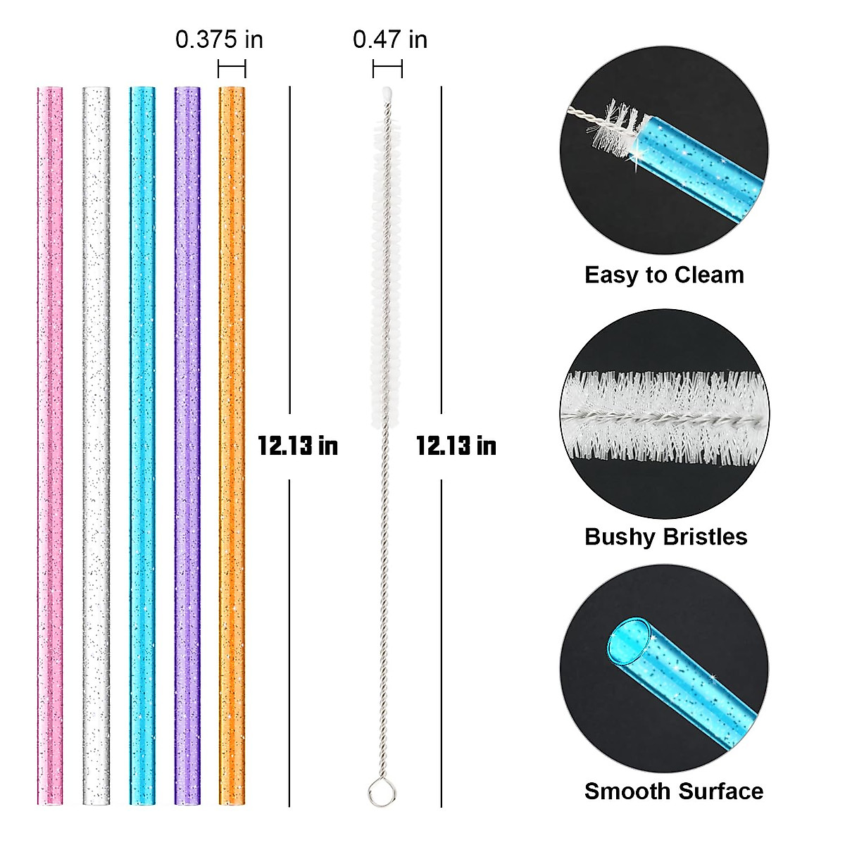 YOUCOX 10 Pack Replacement Straw for Stanley 40 oz 30 oz Cup Tumbler with handle, Color Glitter Reusable Straws with Cleaning Brush for Stanley Adventure Travel Tumbler Accessories, Dishwasher Safe