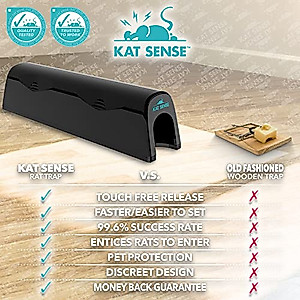 Kat Sense Rat Mouse Traps for House - Heavy Duty Covered Double No Escape Humane Rat Trap Delivers an Instant Kill - Easy to Use & No Touch Rodent Release