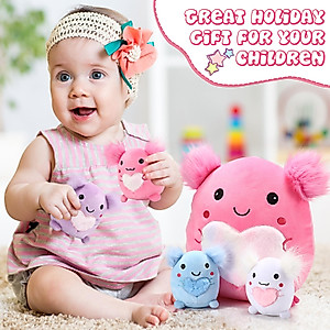 Hiboom 5 Pcs Axolotl Plush Stuffed Animal 12 Inch Large Axolotl Plush Pillow with 4 Baby Axolotl in Her Tummy Soft Cotton Plush Animal Pillow for Boys Girls Valentine's Graduation Birthday Party Decor