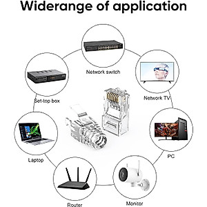 CableCreation RJ45 Connectors, 100-Pack Cat6 Connector, Cat6/Cat5 8P8C Modular Plug Ends with Relief Boots for Solid Wire and Standard Cable, Transparent