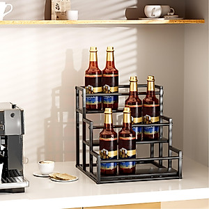 ZGO 3 Tier Coffee Syrup Rack for Coffee Bar, Water Bottle Organizer for Cabinet, Simple Syrup Bottles Coffee Station Organizer for Countertop, Coffee Bar Accessories and Organizer(Black)
