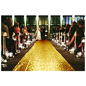 ShinyBeauty Gold Aisle Runners 2FTx15FT Carpet Runner for Party Glitter Runner for Wedding Aisle Runner Gold N105