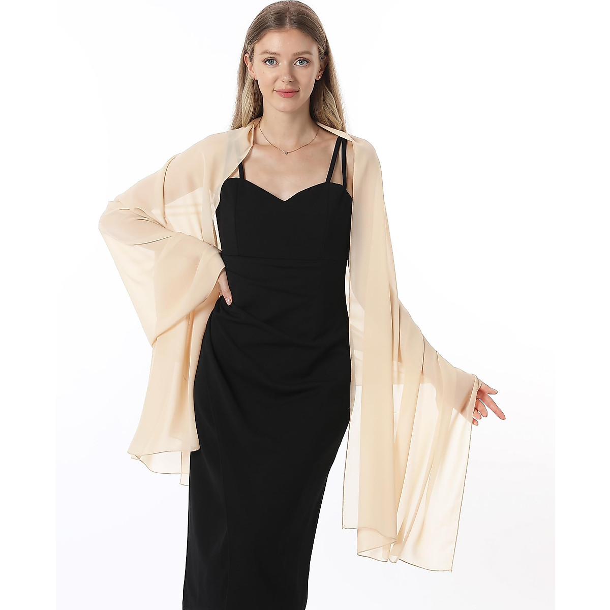 Chiffon Shawls and Wraps for Evening Dresses Women Elegant Soft Scarf Bridal Scarve Wedding Stole(Champagne(chiffon), One Size)