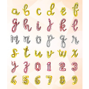 Envizins Custom Cursive Script Lowercase Gold, Rose Gold, Silver 16 inch Letter Foil Balloons, You Could Personalize a Phrase/Word/Number/Banner/Name. Straw and 32' Roll Ribbon Included