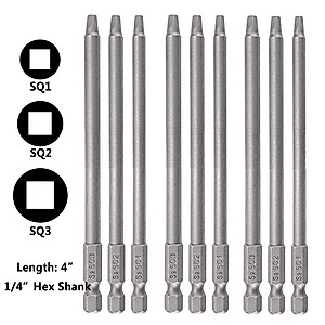 Yakamoz 3 Set of 3Pcs 1/4-Inch Shank 4-Inch Length Long Magnetic Square Head Screwdriver Bits Set Power Tools SQ1 SQ2 SQ3