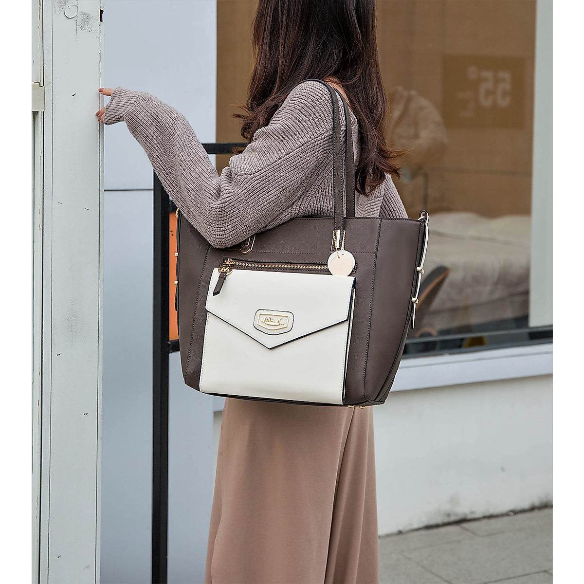 MKF Shoulder Bag for Women: PU Leather Satchel Handbag – Top Handle Tote Purse, Ladies Fashion Pocketbook Wine Blush