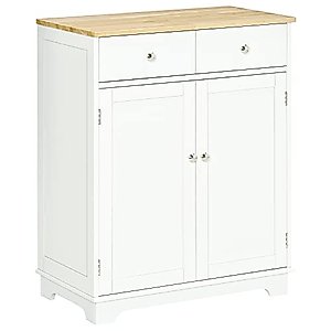 HOMCOM Double Door Sideboard Buffet Cabinet, Kitchen Cabinet, Coffee Bar Cabinet with 2 Drawers, Adjustable Shelf for Living Room and Hallway, White