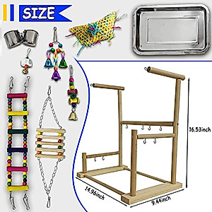 kathson Parrots Playground Bird Perch Gym Playpen Birds Chewing Toys Bridges with Swings Food Bowl for Parakeets African Grey Conures Cockatiel Cockatoos Parrotlets