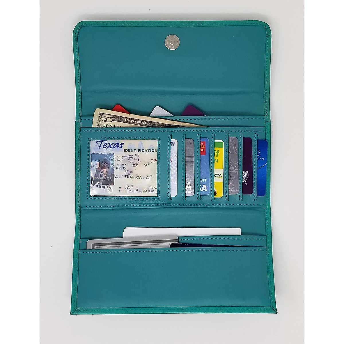 Virginia Handbags Handmade Womens Wallet. Rich and Deep Hand Tooling. (Turquoise)