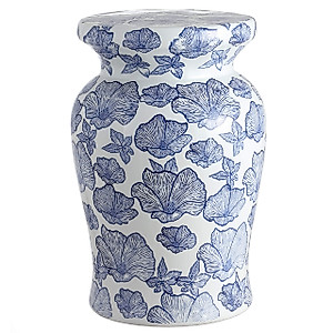 JONATHAN Y TBL1018A Poppies 17.7" Ceramic Garden Stool, Stylized Flower Design, Coastal, Contemporary, Modern, Transitional, Side Table, Plant Stand, Living Room, Garden Room, Patio, White/Blue