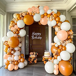 YAOWKY ThanksGiving Balloons Fall Garland Arch Kit,124pcs 18 12 5 In Burnt Orange Pastel Orange White Sand Balloons for ThanksGiving Fall Baby Shower Birthday Pumpkin Themed Party Decorations