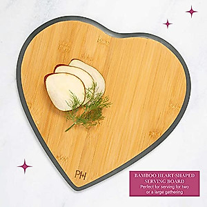 Paris Hilton Charcuterie Board and Serving Set, Bamboo Serving Board, Ceramic Dish, Cheese Utensils with Titanium Coated Blades, 6-Piece Set, Charcoal Gray