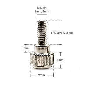 OUMIFA Screw 10pc M3 M4 Black Silver Steel Phillips Head Hand Tighten Thumbscrew Screw for Computer Case Cover Power Supply Wood Screw (Color : Silver, Size : M4x12mm)