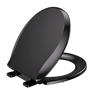 YASFEL Toilet Seat,Standard Universal Round Toilet Seat,Soft Close,Ergonomic Toilet Bowl Seat,Fits for Standard Round Toilet with Thickened Plastic Lid (Round, Black)