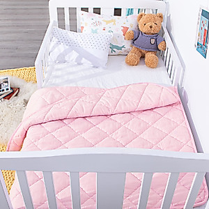 NTBAY Down Alternative Toddler Comforter, Lightweight and Warm Solid Color Baby Crib Quilted Blanket, 39x47 inches, Pink