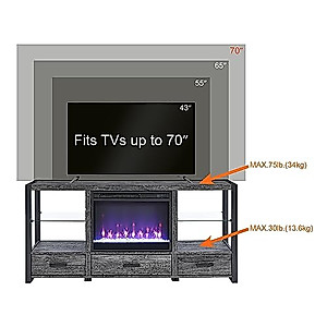 TopCity 60" Fireplace TV Stand for Up to 70" TV Farmhouse Entertainment Center with 24" Electric Fireplace Media Console Cabinet with LED Light for Living Room (Gray)