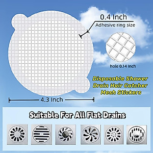 50 Pack, Banhey Round Disposable Shower Drain Hair Catcher, Floor Drain Sticker,Bathroom, Laundry Room, Bathtub, Kitchen, Sink, Drain Cover for Human and Pet Hair (50 PCS)