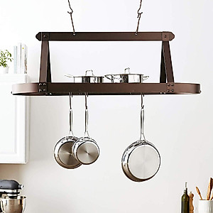 Old Dutch Oval Hanging Pot Rack with Grid & 24 Hooks, Satin Nickel, 48 x 19 x 15.5