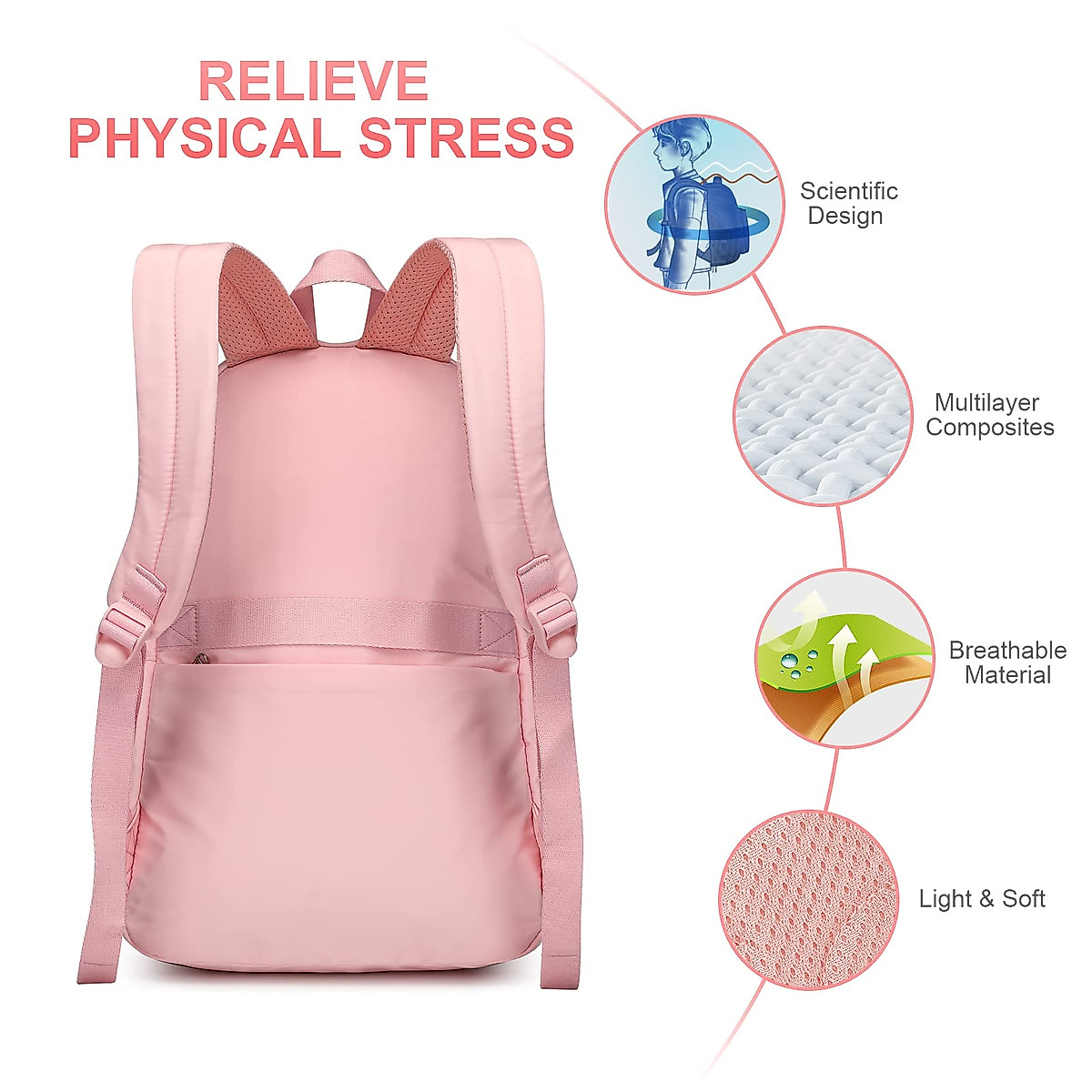 Caran·Y Kids Backpack Girls and Boys Classic School Backpack Light Weight Two Size Multi-pocket Pink