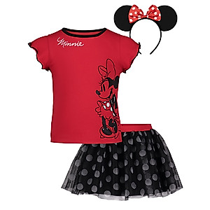 Disney Minnie Mouse Baby Girls T-Shirt Tulle Tutu Skirt Ear Headband Set Red 18 Months