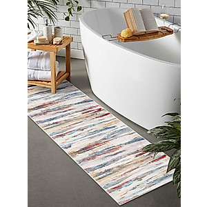 Collive Washable Runner Rug 2x6 - Colorful Striped Bathroom Runner Rugs Non Slip Runners for Hallway Modern Abstract Bedroom Runner Rug Floor Carpet for Kitchen Laundry Entryway