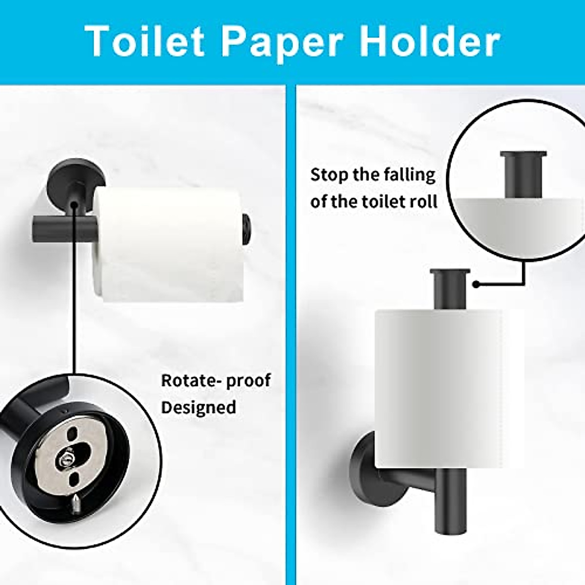 Bathroom Hardware Set, 6-Piece Matte Black Bath Accessories Set Wall Mount Includes 17/23" Towel Bar,Toilet Paper Holder,Towel Ring, 2 Hooks SUS304 Stainless Steel,Heavy Duty