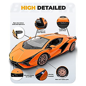 BEZGAR Remote Control Car - 1:14 Lambo Sián FKP 37 Electric Sport Racing Toy Car with Open Door, 2.4Ghz Licensed RC Car Series for Girls and Boys Age 8 9 10 11 12 Years Holiday Ideas Gift (Orange)