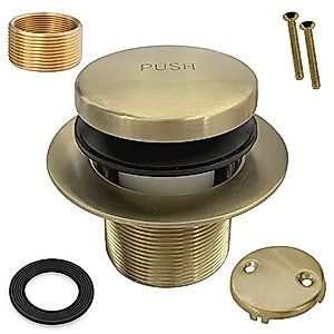 GETPRO Tub Drain Gold,Tip Toe Bath Tub Drain Kit with Two-Hole Overflow Faceplate,Bathtub Drain Trim Set Conversion Replacement Assembly with Universal Fine & Coarse Thread Brushed Gold