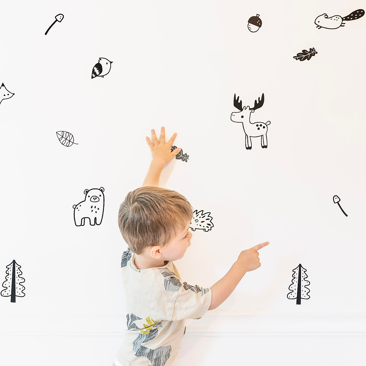 The Boho Design Forest Animal Wall Decals Peel and Stick for Kids, Baby Bedroom Nursery and Living Room, Vinyl Wall Stickers Decor, Original Artist Design. 36 pcs Adhesive Nordic Style (Black)