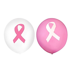 25 Pieces Pink Ribbon Balloon - Breast Cancer Awareness Balloons Set - 10 Inch Size (13 White, 12 Pink Balloons)