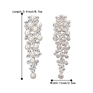 BriLove Wedding Bridal Simulated Pearl Earrings for Women Crystal Chandelier Multi Beaded Cluster Dangle Earrings Ivory Color Silver-Tone