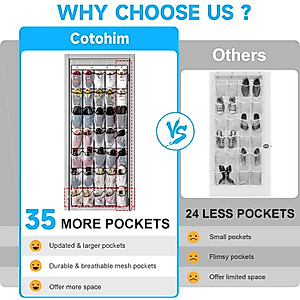 Ojadd Over The Door Shoe Organizer With 35 Large Clear Mesh Pockets, Sturdy Door Organizer Hanging For Closet, Door, Wall, Suitable Shoe Organization And Clothes Storage