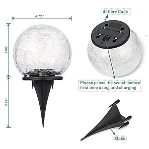 Solar Lights Outdoor Garden Yard Decor Solar Garden Gift Lights Cracked Glass Ball Waterproof Warm White LED Solar Lights Outdoor Decorative for Garden Decor Walkway Patio Yard Lawn, 1 Globe (4.72')