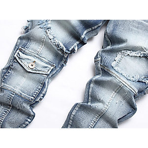 XIMXIMMTIAN Men's Biker Moto Washed Distressed Slim Fit Straight Jeans Denim (34, 2128 Blue)