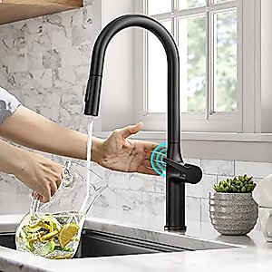 KRAUS Oletto Tall Modern Single-Handle Touch Kitchen Sink Faucet with Pull Down Sprayer in Matte Black, KTF-3101MB