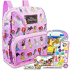 Fast Forward New York Disney Princess Preschool Backpack for Kids, Toddlers ~ 5 Pc School Supplies Bundle with Disney Princess 10" Mini Backpack for Girls, 400+ Stickers, Pens, Coloring Book and More