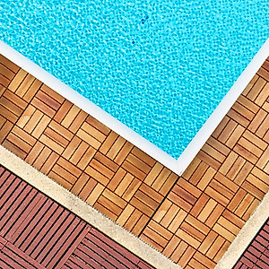 Solid Wood Interlocking Deck Tiles (Pack of 10, 12" x 12"), Acacia Deck Tiles, Floor Tiles for Both Indoor and Outdoor Use, Waterproof All Weather 12slats (12x12, 12 Slat)