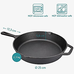 Navaris Cast Iron Skillet - 10 inch Cast Iron Pan - Seasoned Cookware for Frying, Cooking, Oven, Stove Top, Camping
