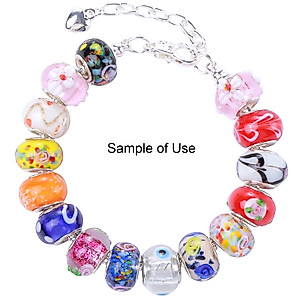 Weebee Murano Glass Beads Large Hole Beads European Lampwork Spacer Beads Silver Plated Cores Bracelet Charms for Jewelry Making 50 Pcs Mix