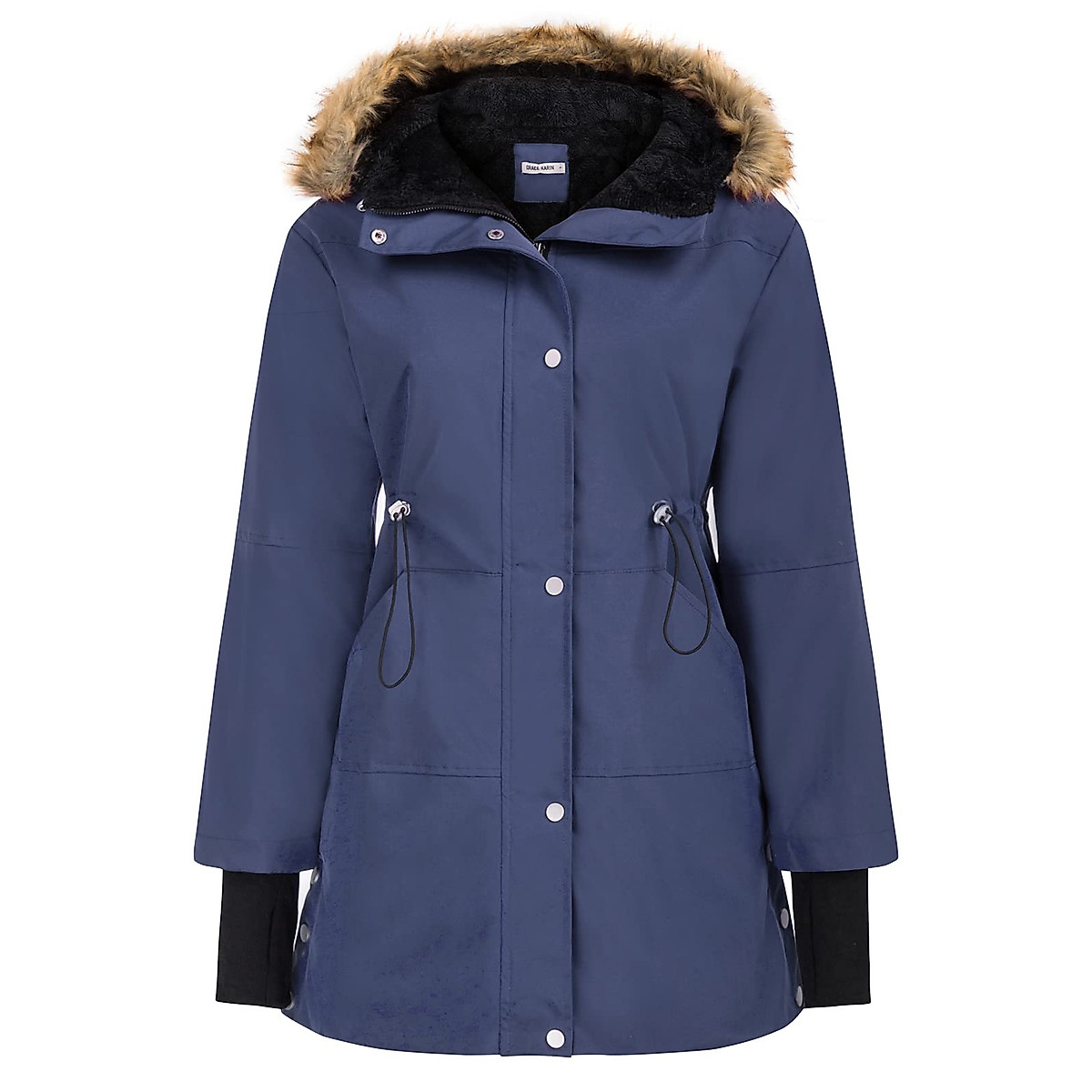 GRACE KARIN Women’s Winter Warm Thickened Outerwear Zip-up Coat Faux Fur Hood Parkas Navy L