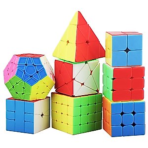 STEAM Life Speed Cube Set 8 Pack Magic Cube | Includes Speed Cubes 3x3, 2x2, 4x4, Pyramid Cube, Megaminx Cube Bundle Collection Cube Toys for Kids & Adults