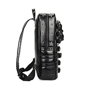 AMVIKS 3D Black Skull Backpack for Men,PU Leather Unisex Punk Style Travel Back Packs,Rivet Large Bags