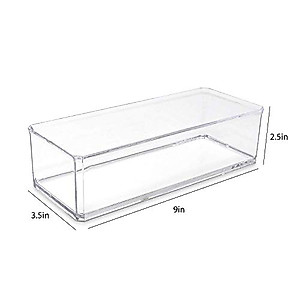 Isaac Jacobs Clear Acrylic Rectangular Stackable Storage Organizer, (9" L x 3.5" W x 2.5" H) Drawer Tray, Multi-Functional, Bathroom, Kitchen, Home, Office, Desk, Drawers