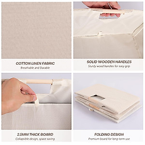 ANMINY 2PCS Storage Baskets for Organizing Collapsible Fabric Storage Bins Boxes with Wood Handles Closet Shelves Cube Organizer Bins Clothes Laundry Storage Container - Large, Beige